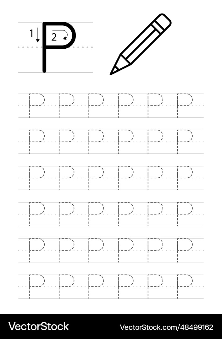 Printable letter p alphabet tracing worksheet Vector Image