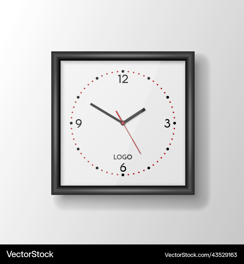 3d realistic square wall office clock Royalty Free Vector