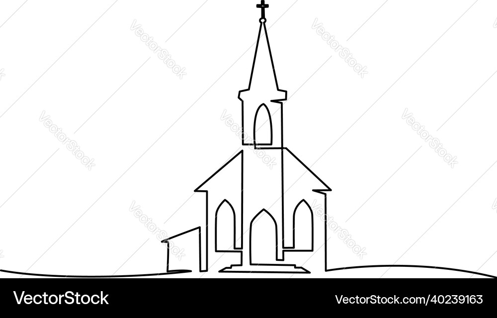 Kirche Gebäude Hand gezogen kontinuierlich eine Linie Kirche Gebäude Hand gezogen kontinuierlich eine Linie