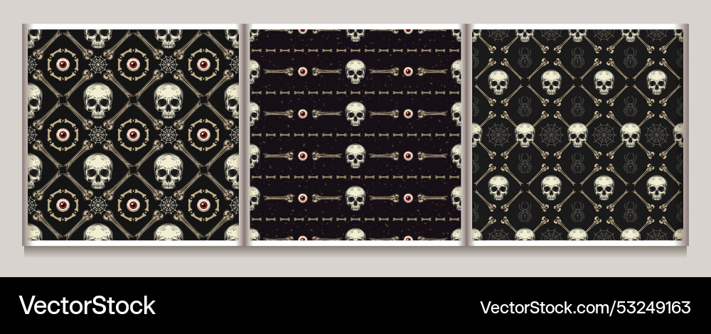Halloween gothic patterns with bones skulls Vector Image