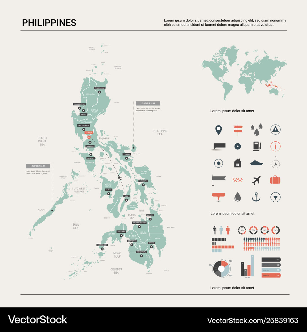 Map philippines country with division Royalty Free Vector