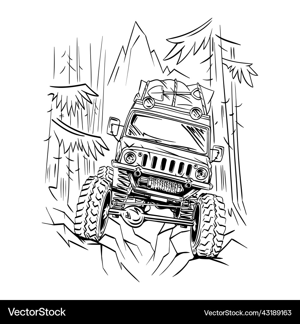 Off road car sketch sticker design template Vector Image