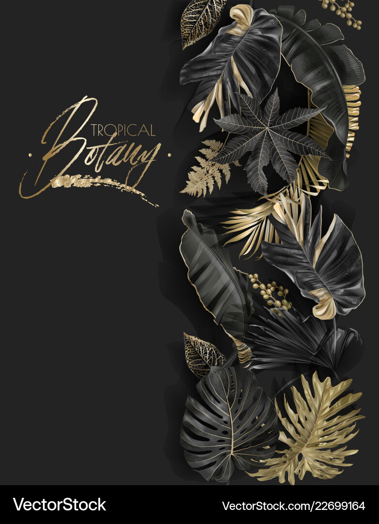 Black and Gold Tropical Leaf Banner Royalty Free Vector