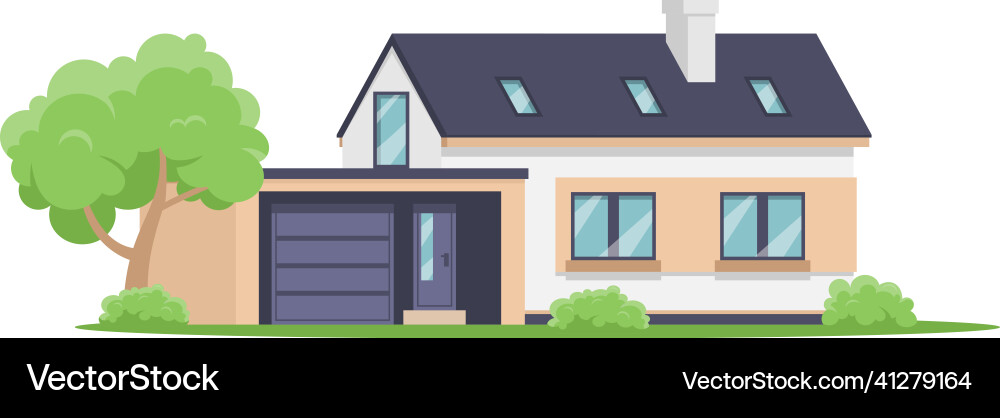 Modern two storey countryside house with garage Vector Image