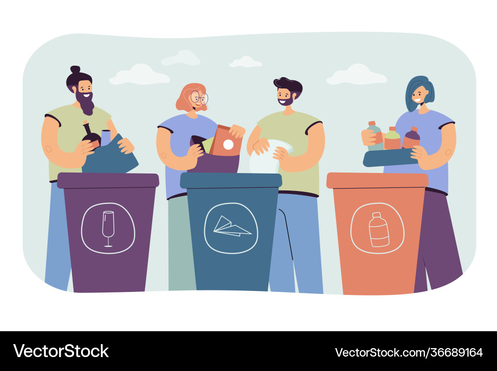 Positive people sorting trash isolated flat Vector Image
