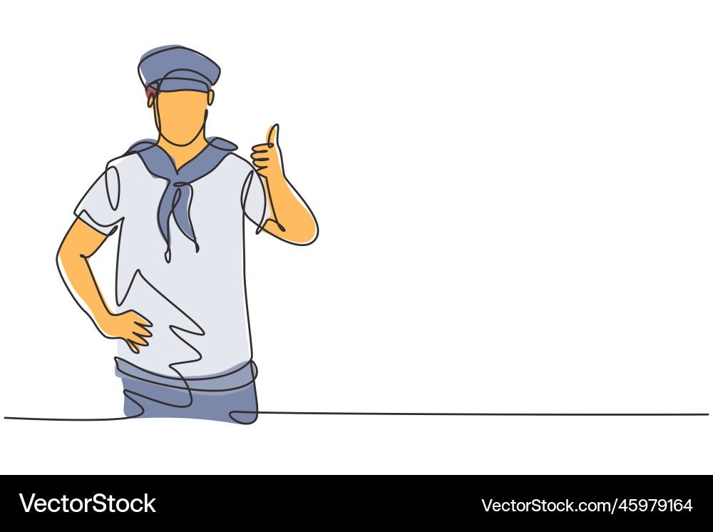 Single continuous line drawing a sailor man Vector Image