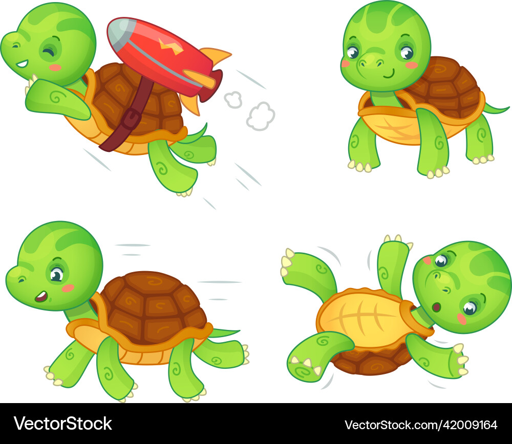 Turtle child in different poses tortoise baby Vector Image