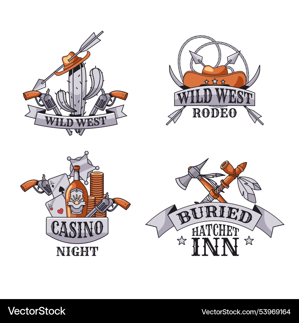 Wild west badges set in hand drawn design Vector Image