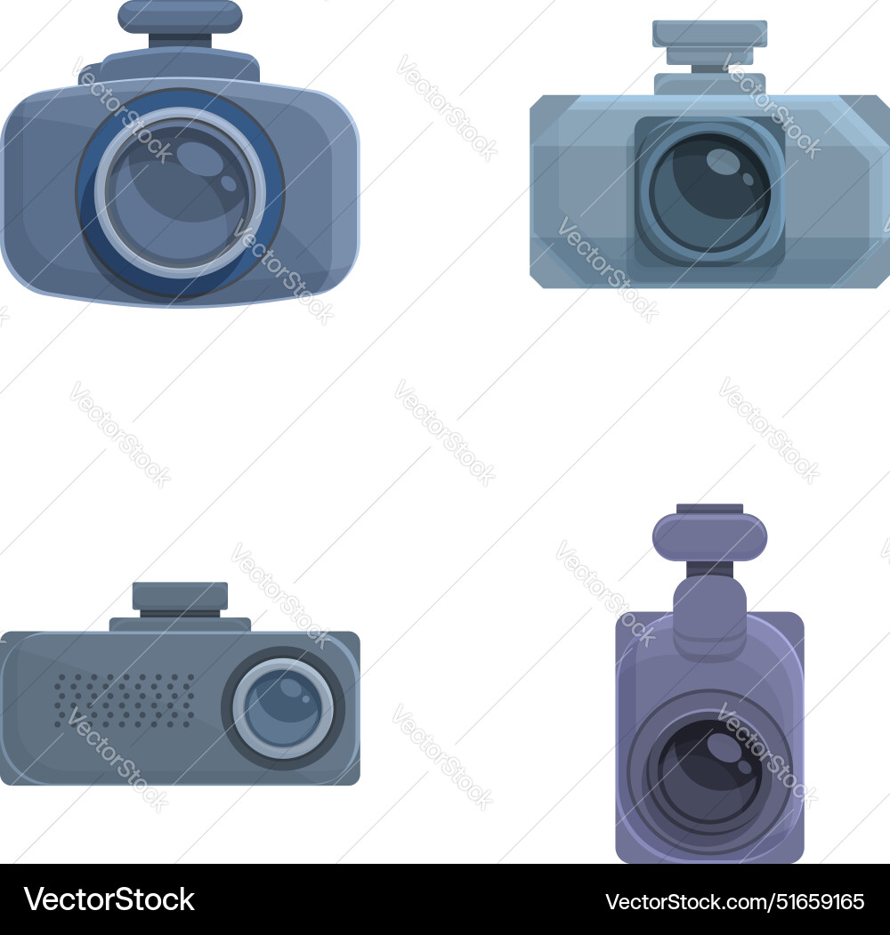 Car camera icons set cartoon dvr Royalty Free Vector Image