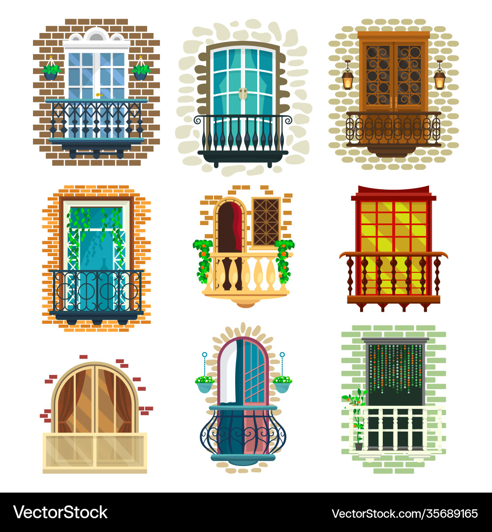 Classic Balcony with Plants Royalty Free Vector Image