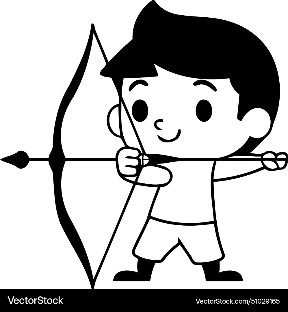 Cute boy aiming with bow and arrow cartoon Vector Image