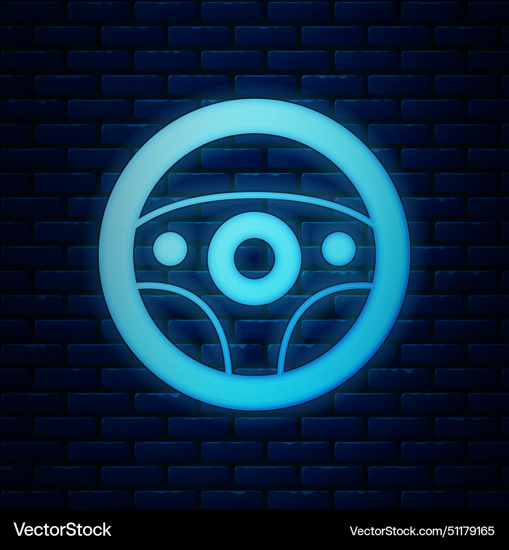 Glowing neon steering wheel icon isolated Vector Image