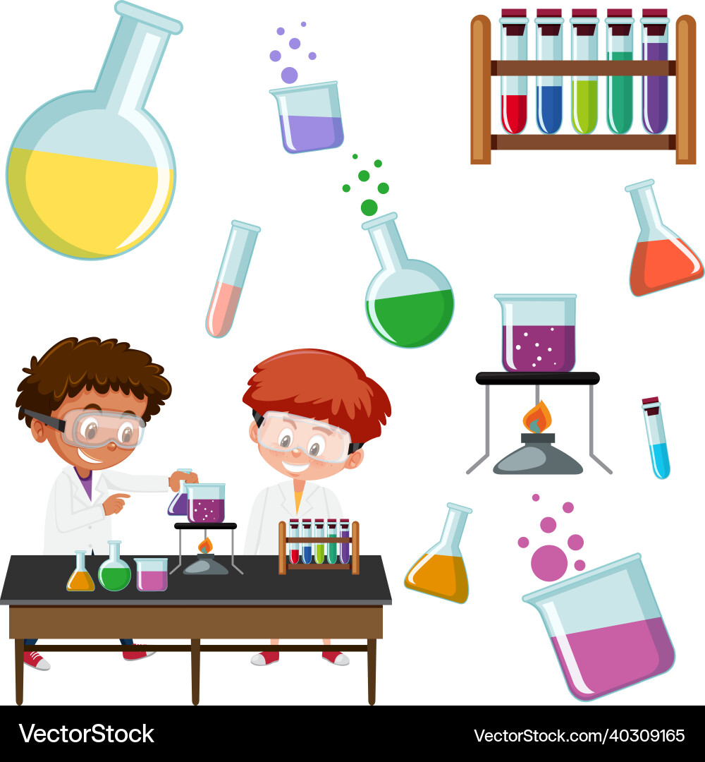 Science kids with experiment tools Royalty Free Vector Image