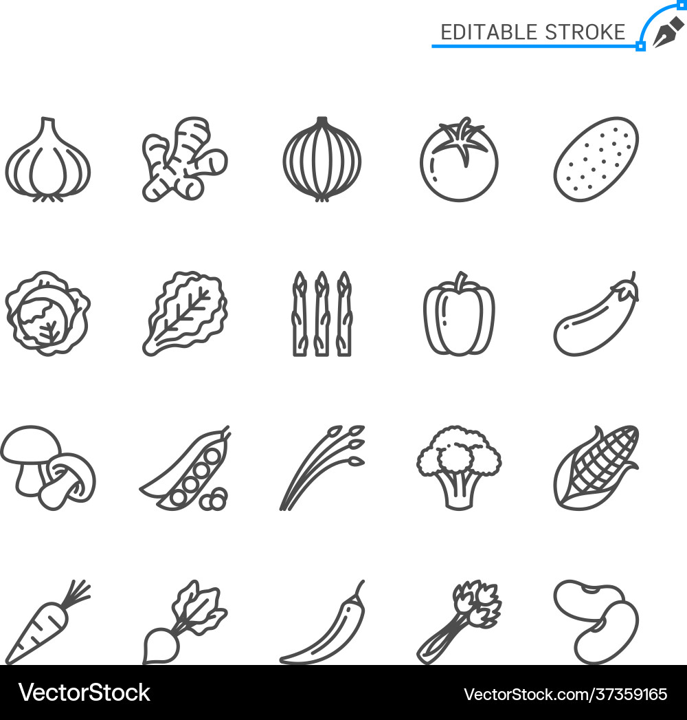 Vegetable line icons editable stroke Royalty Free Vector