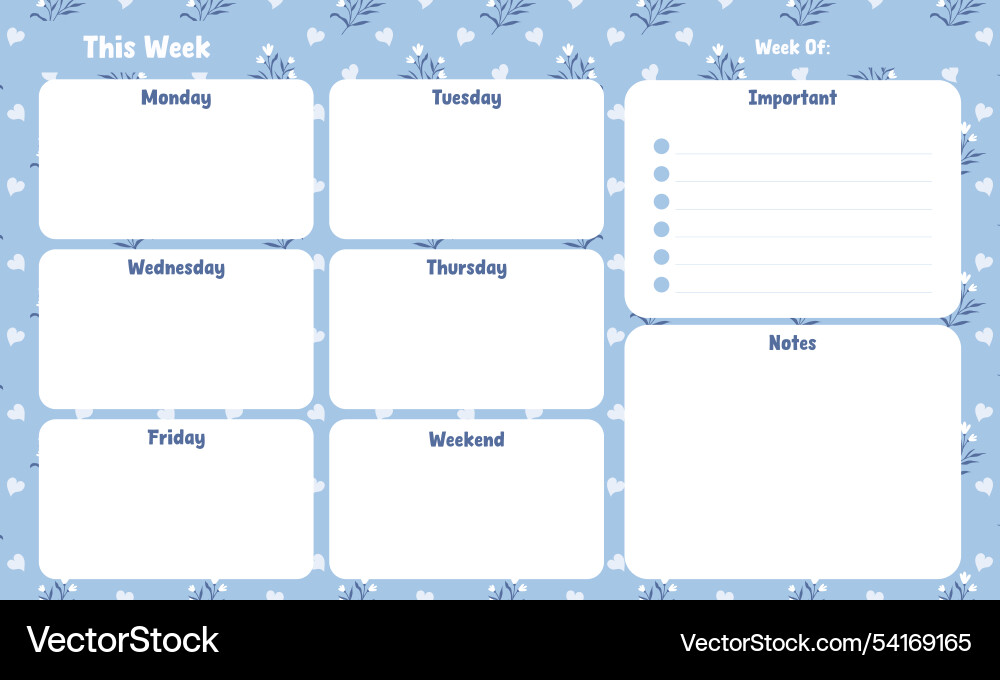 Weekly planner Royalty Free Vector Image - VectorStock