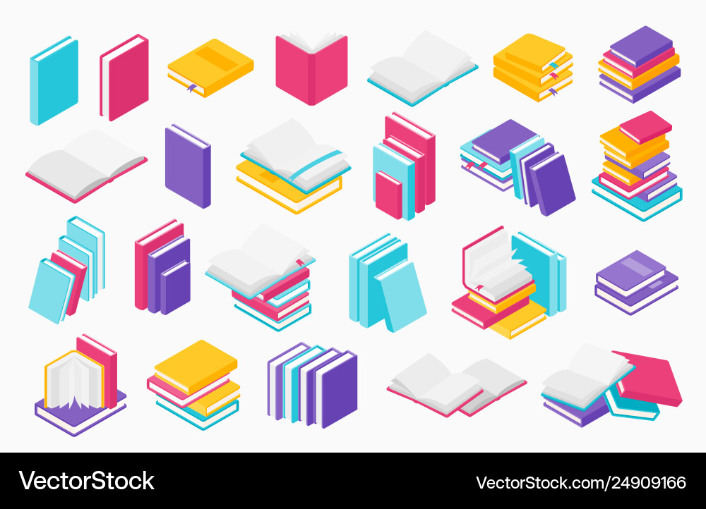 Flat books icons stack open and close Royalty Free Vector