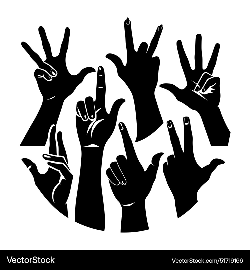 Hand gestures silhouette set Royalty Free Vector Image
