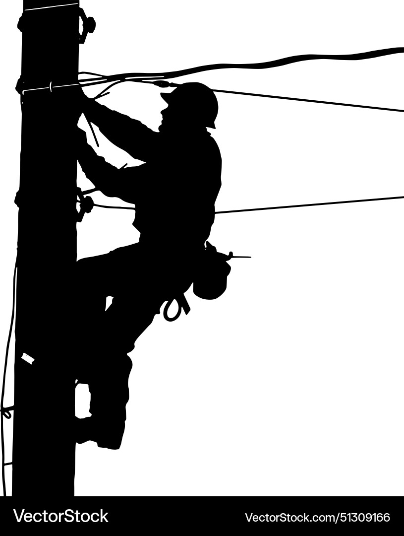 Lineman on an electric pole doing repairs Vector Image