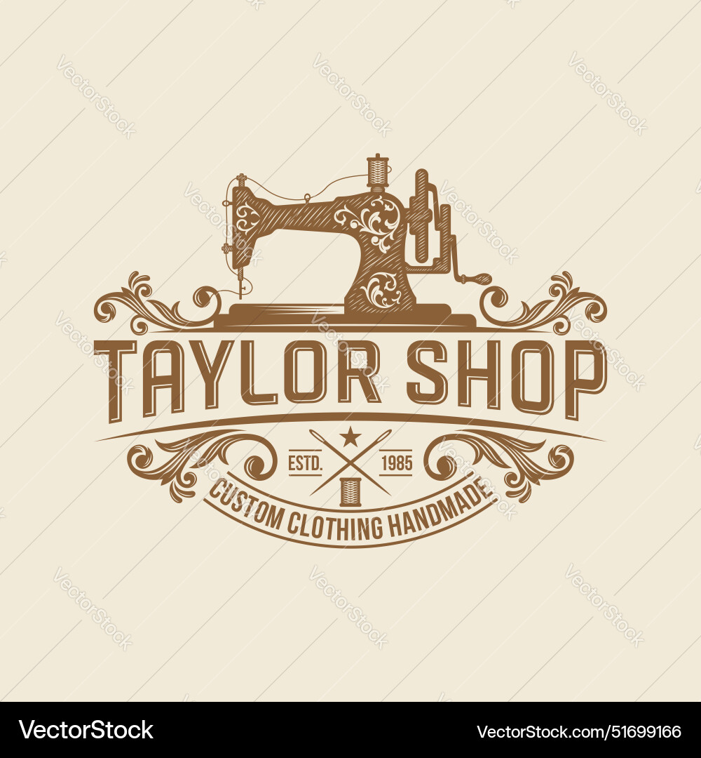 Luxury tailor logo template sewing silhouette Vector Image
