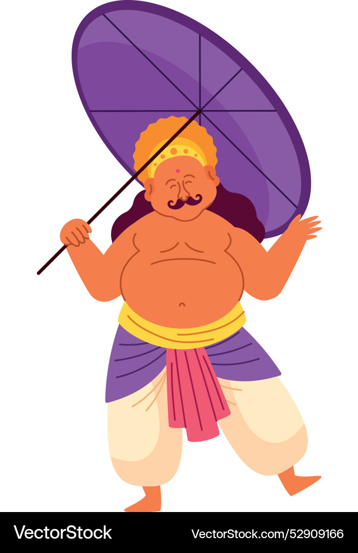 Mahabali kerala old king with umbrella Royalty Free Vector