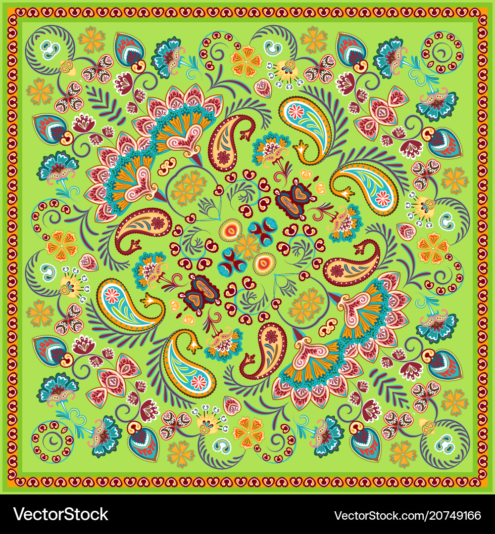 Paisley bandana print square pattern Royalty Free Vector