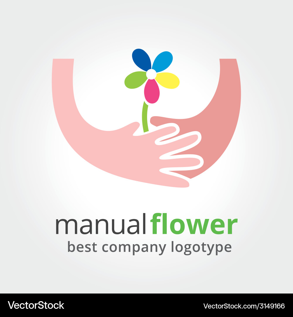 Two hands holding colored flowers nature logotype Vector Image