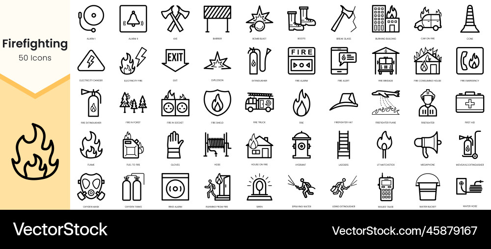 Firefighting Icons - Line Art Royalty Free Vector Image