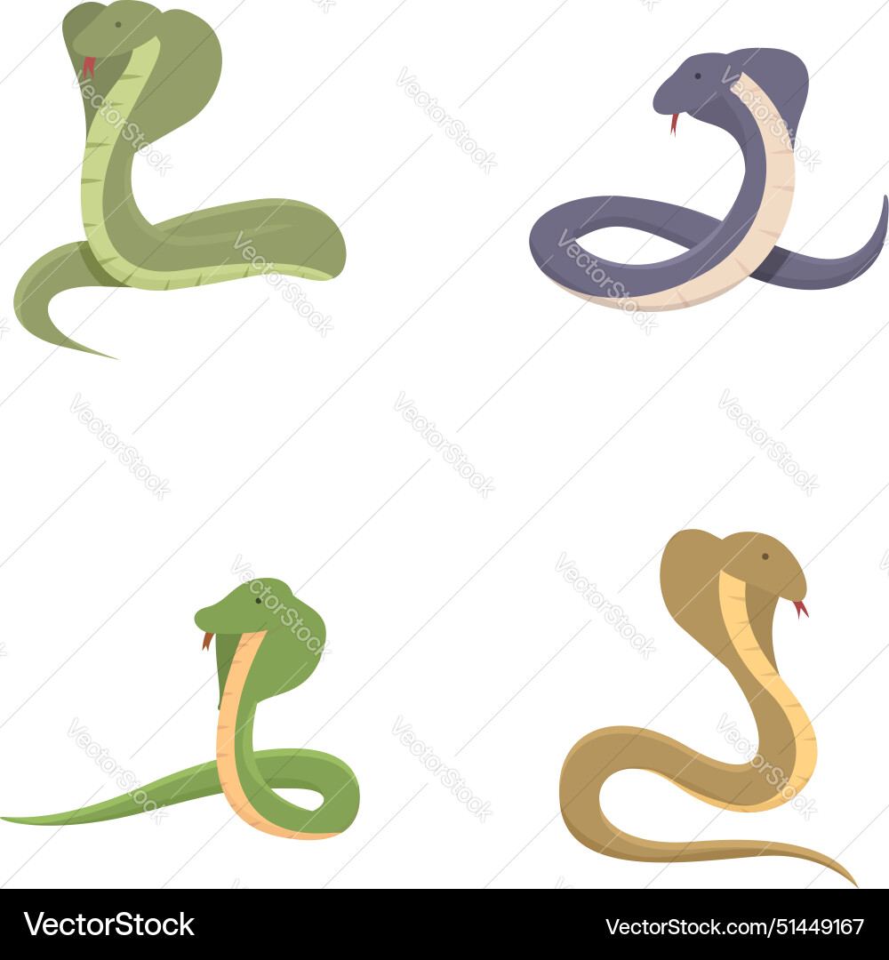 King cobra icons set cartoon snake Royalty Free Vector Image