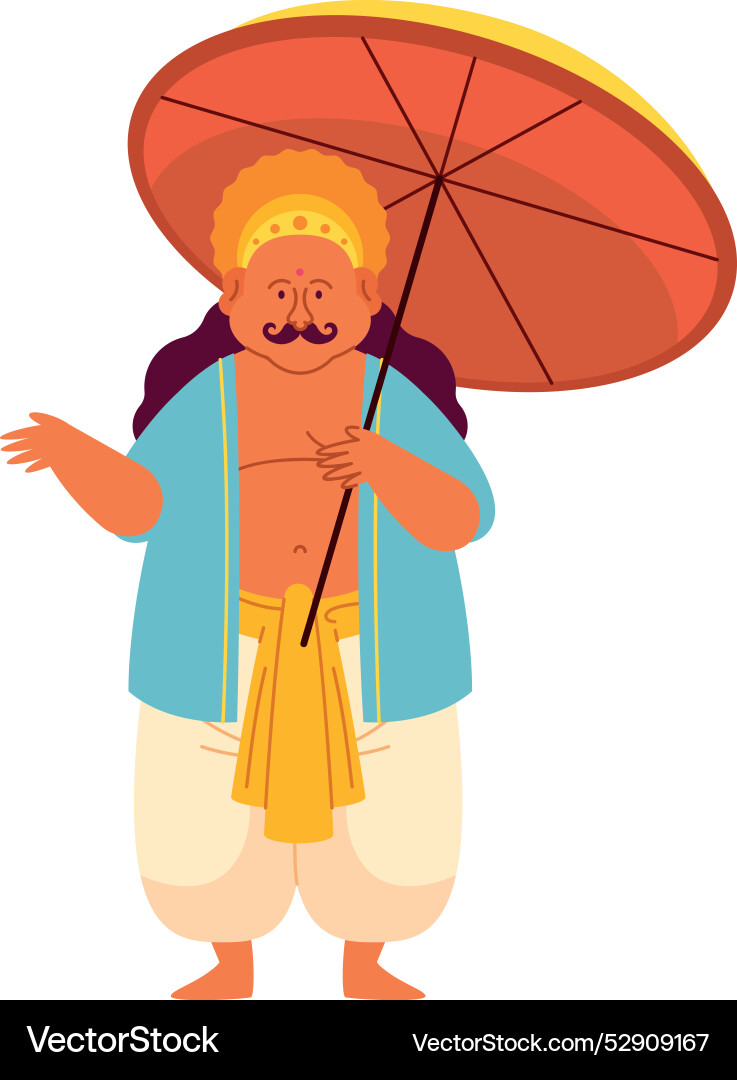 King mahabali with umbrella Royalty Free Vector Image