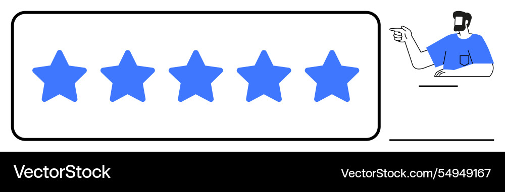Rating system with five blue stars and pointing Vector Image