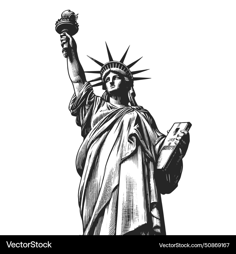 Statue of liberty engraving sketch Royalty Free Vector Image