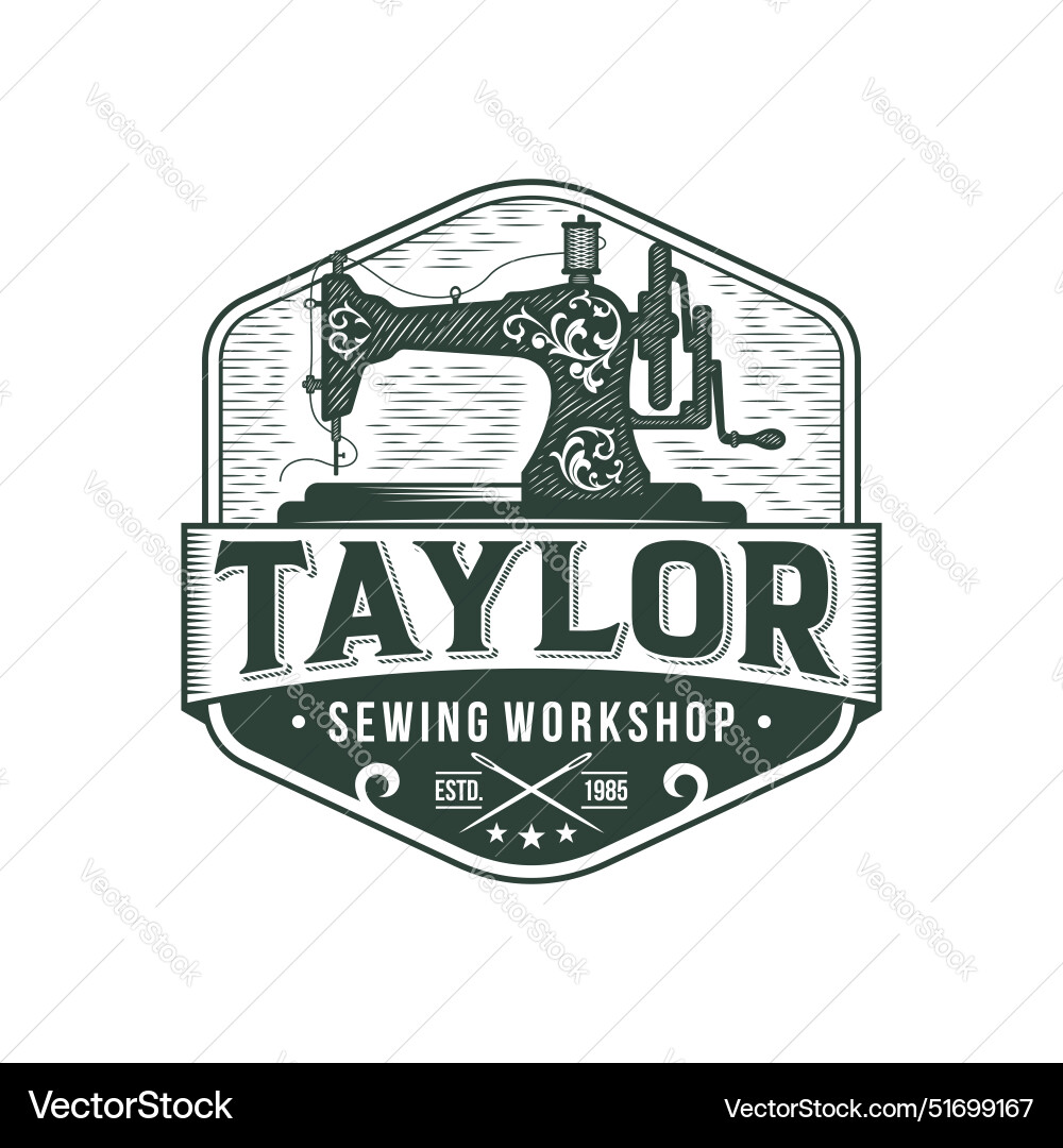 Vintage tailor logo sewing machine logo template Vector Image