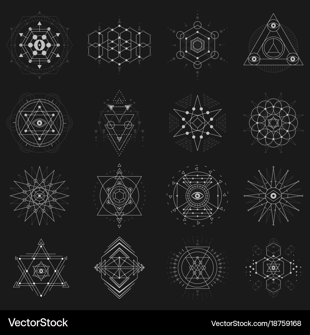 Sacred geometry set on black background Royalty Free Vector