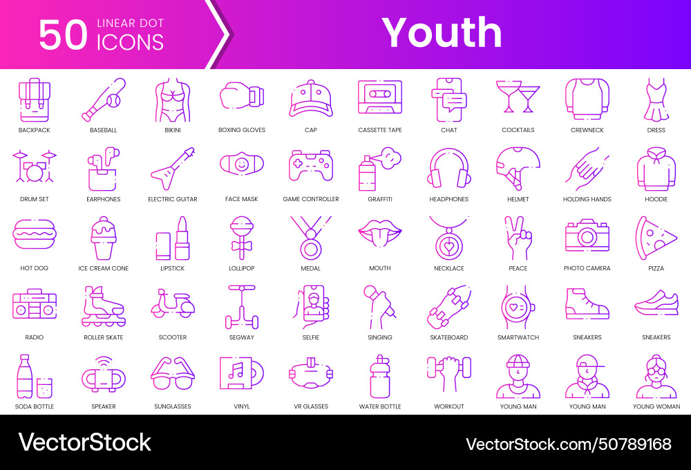 Set of youth icons gradient style icon bundle Vector Image