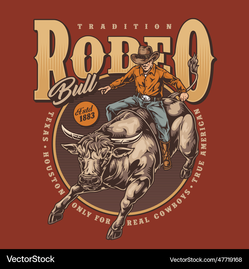 Tradition rodeo bull poster colorful Royalty Free Vector