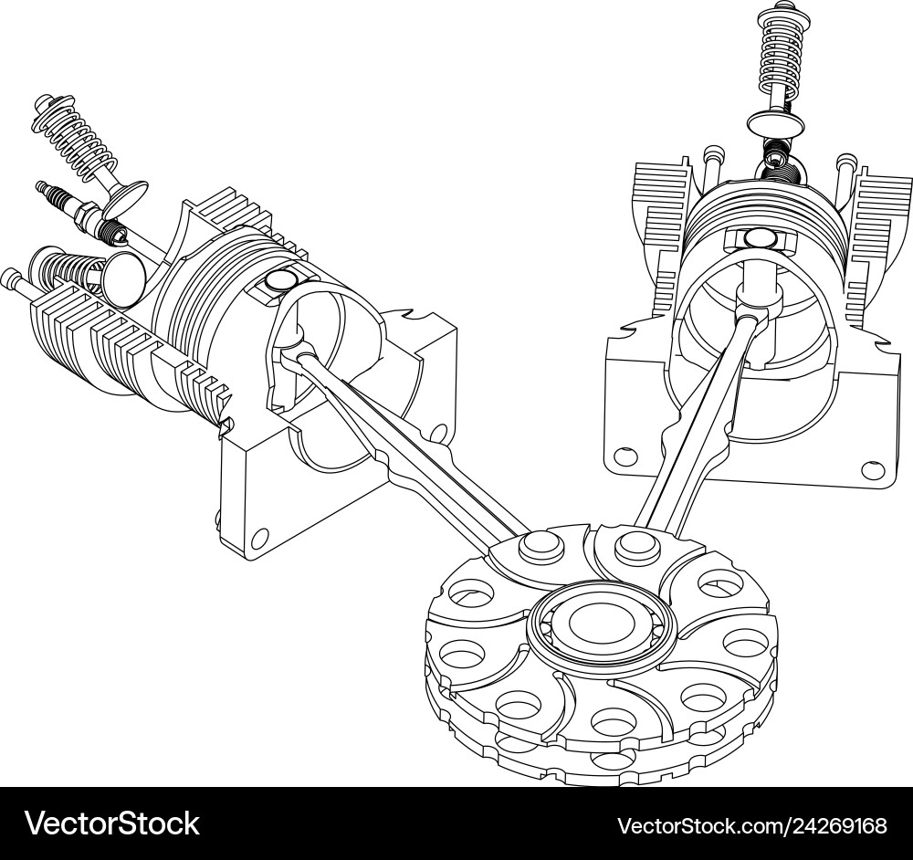 Two piston and valve on a white Royalty Free Vector Image