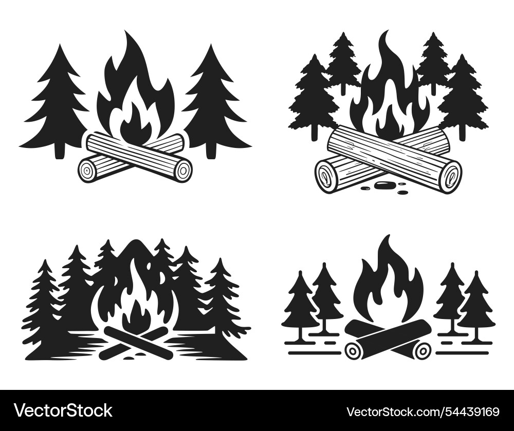 Black and white campfire set Royalty Free Vector Image