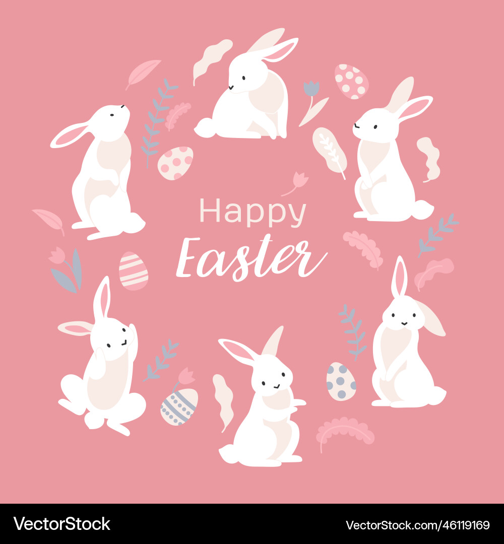 Happy easter frame with rabbits Royalty Free Vector Image