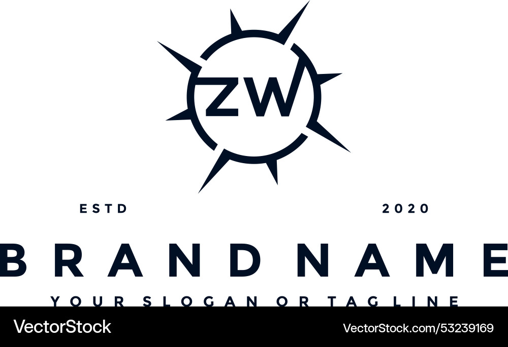 Letter zw compass logo design Royalty Free Vector Image