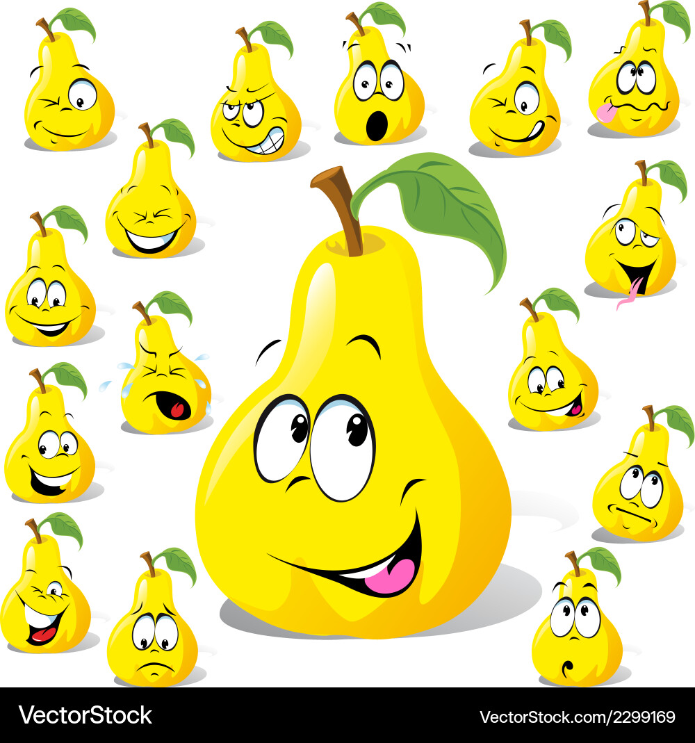 Pear cartoon with many expressions Royalty Free Vector Image