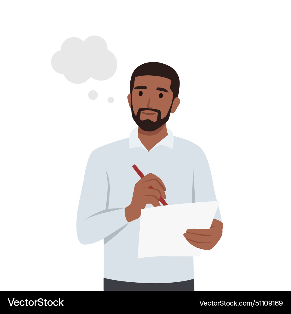 Young man standing with thoughtful expression Vector Image
