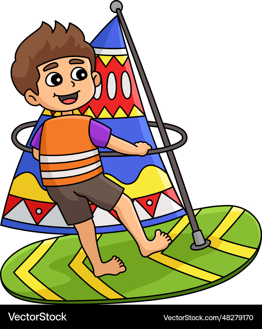 Boy windsurfing cartoon colored clipart Royalty Free Vector