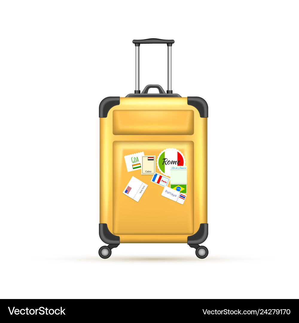 Realistic 3d travel suitcase bag vacation Vector Image