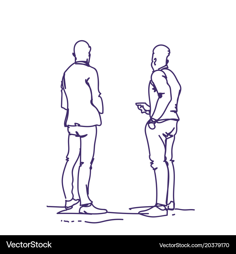Two man standing back people sketch holding smart Vector Image