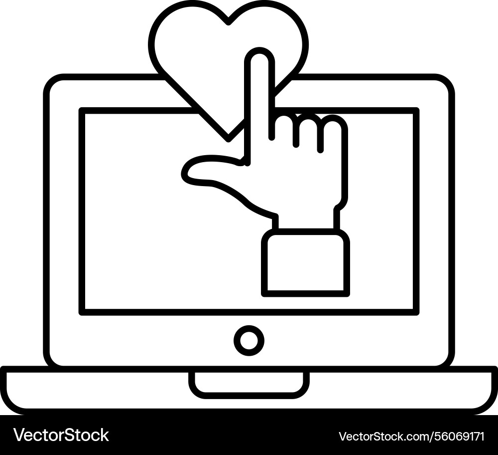 A laptop screen with heart and finger Royalty Free Vector