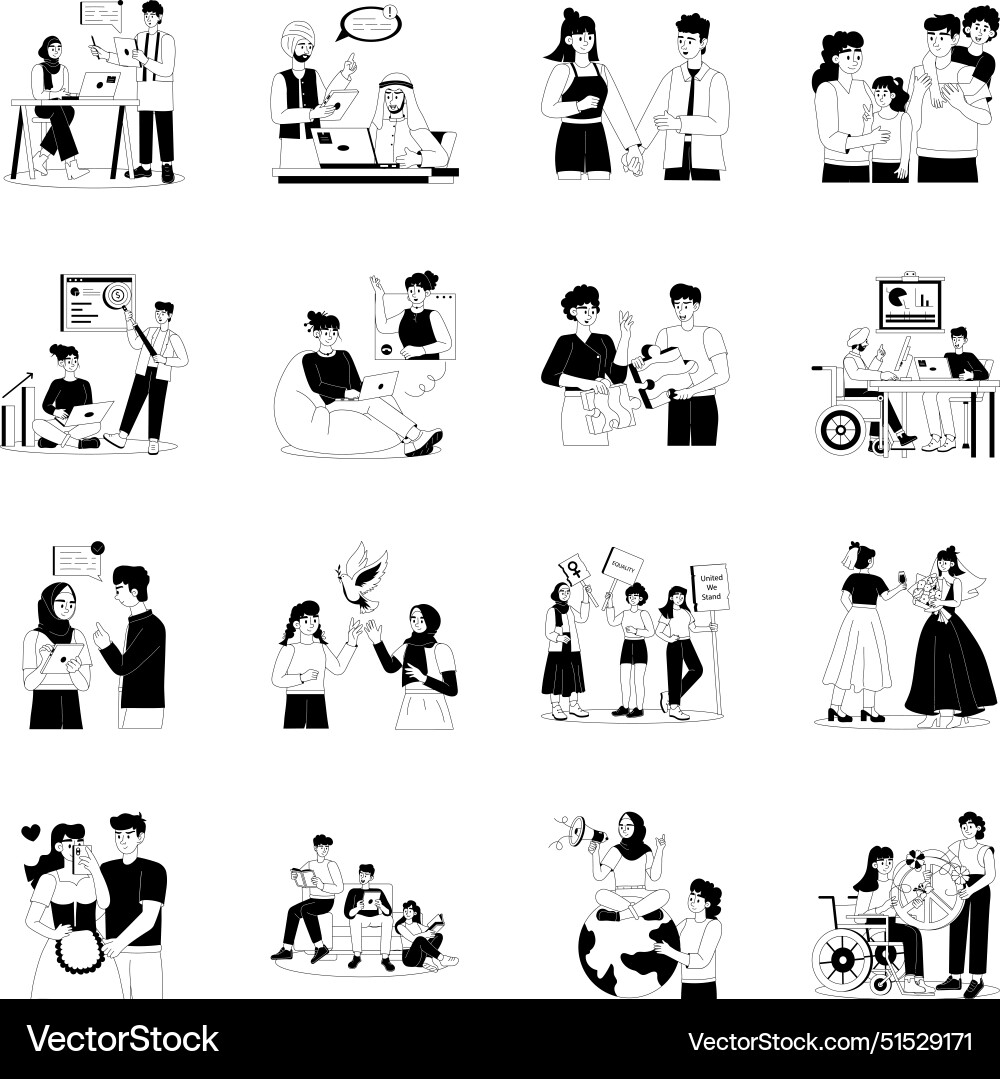 Collection of multicultural people glyph Vector Image