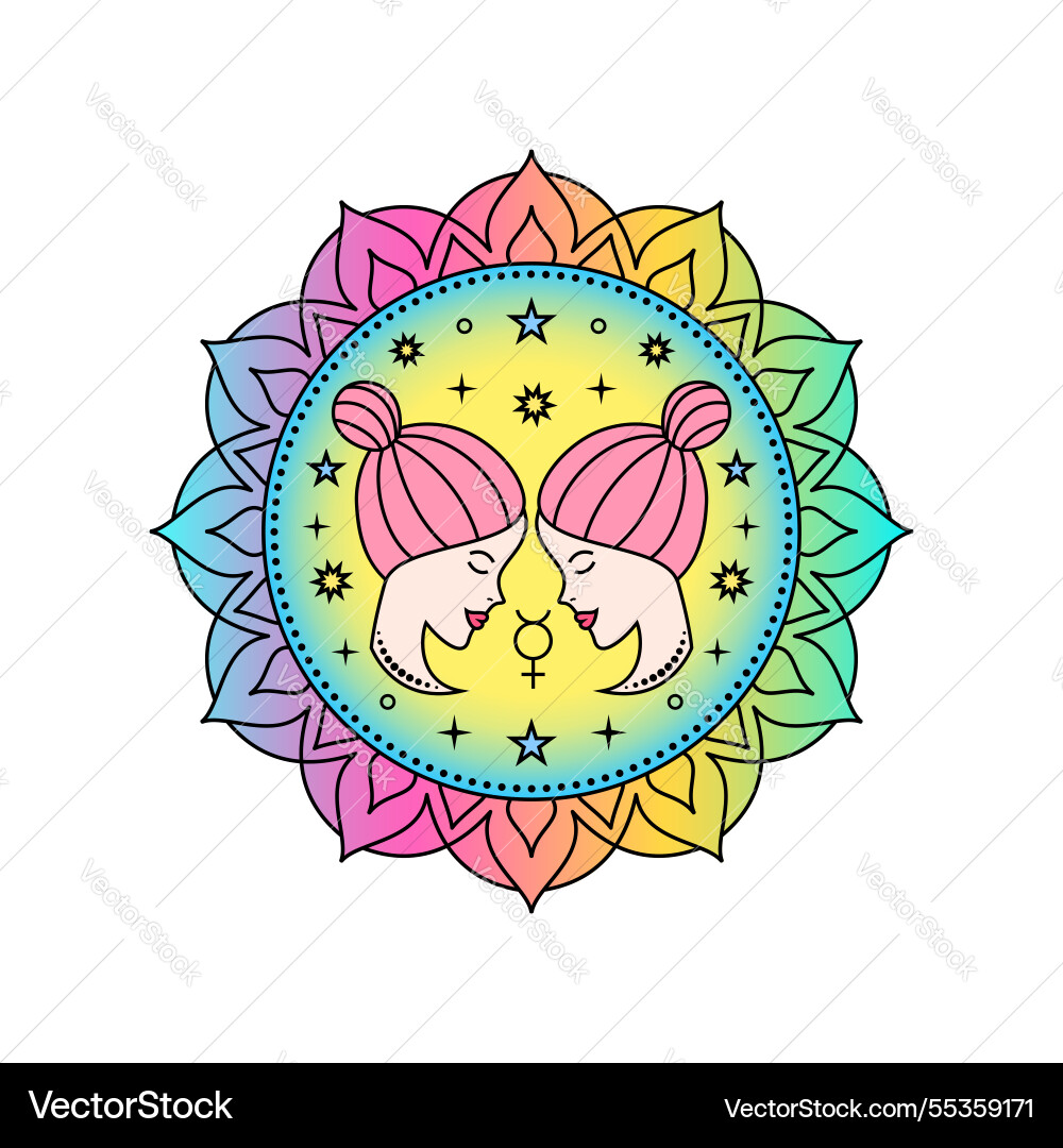Gemini sign in colorful palette Royalty Free Vector Image