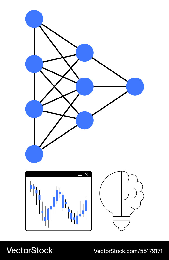 Neural network diagram with stock market chart Vector Image