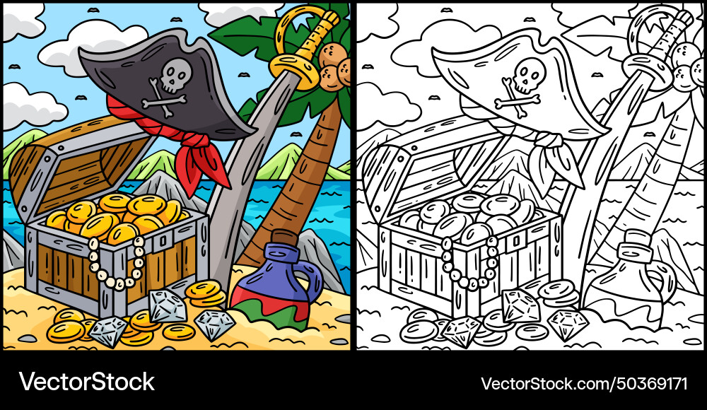 Pirate treasure hat and cutlass Royalty Free Vector Image