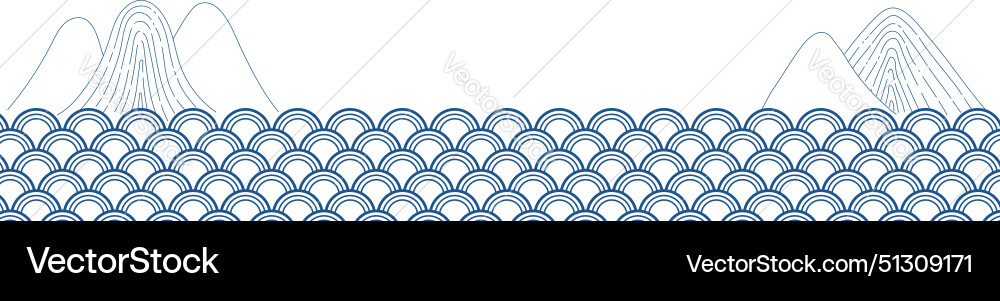 Seigaiha ocean waves pattern mountains Royalty Free Vector